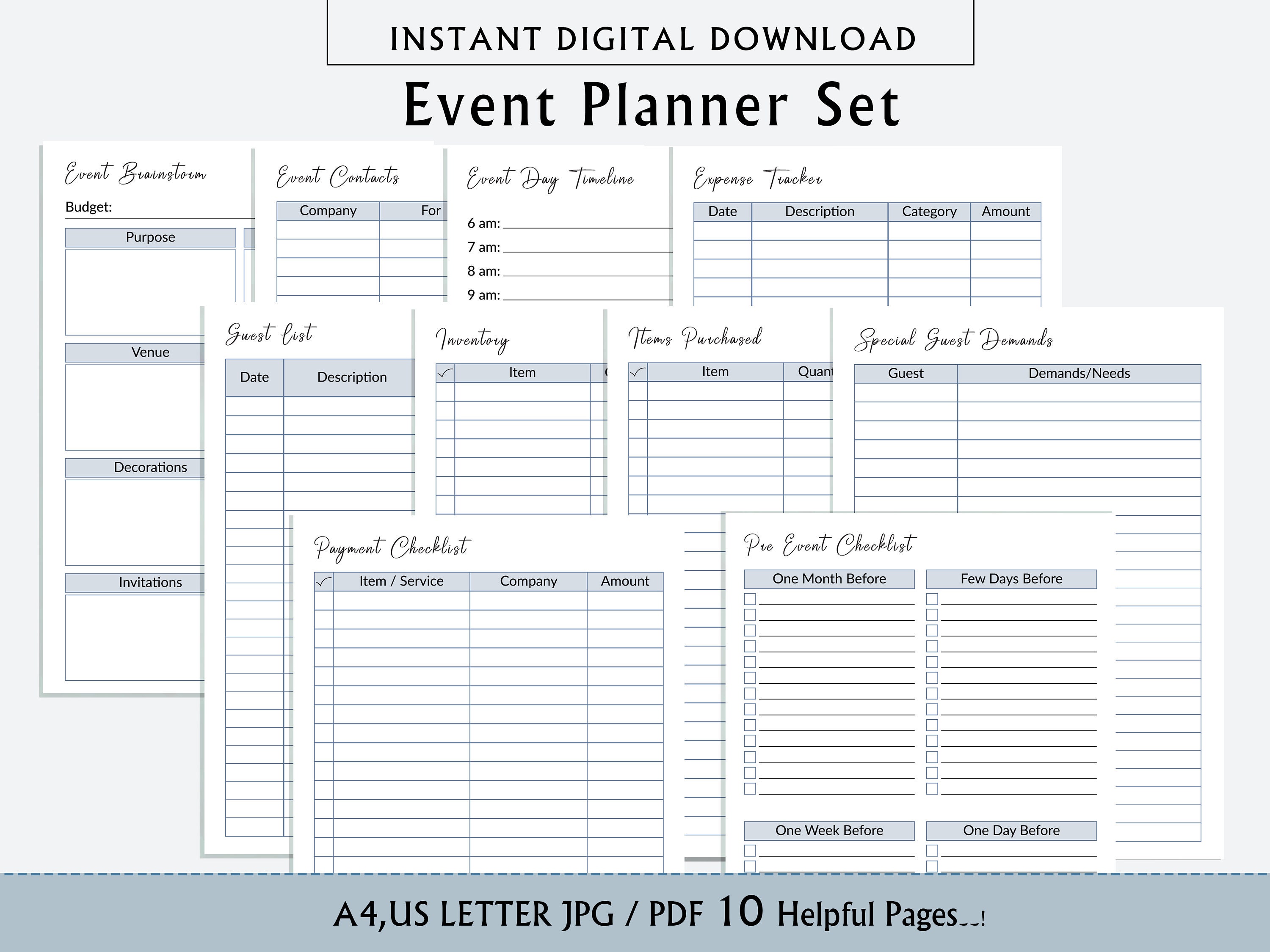 Printable Event Planner, Party Planner, Birthday Party Organiser, Event ...