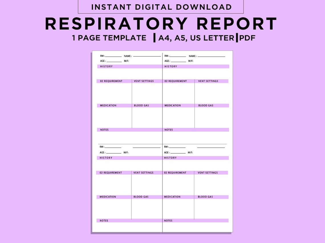 Respiratory Therapist Report Sheet Respiratory PDF - Etsy
