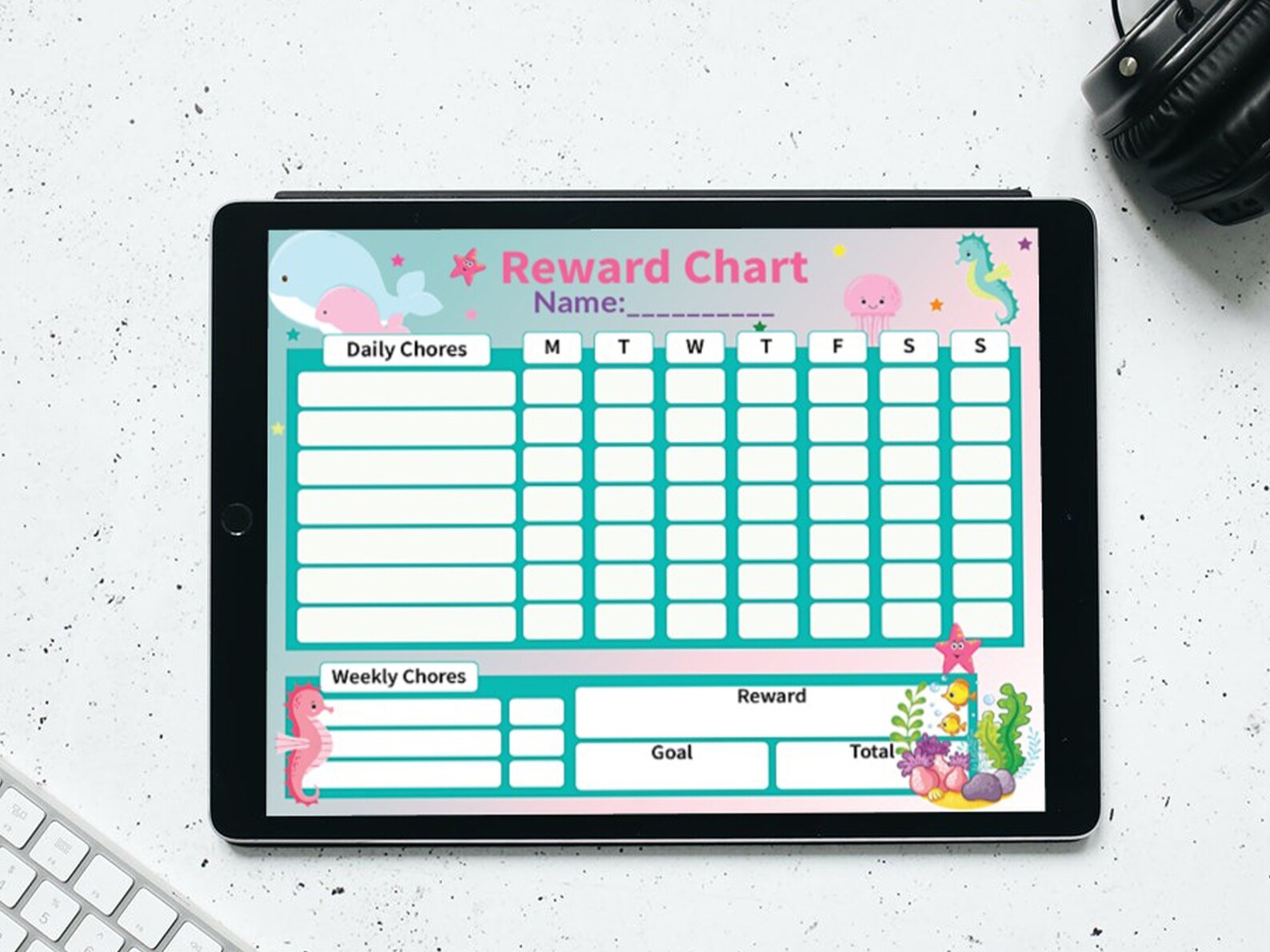 Printable Sea Reward Chart for Kids, Daily Chore Chart, Kids Routine ...