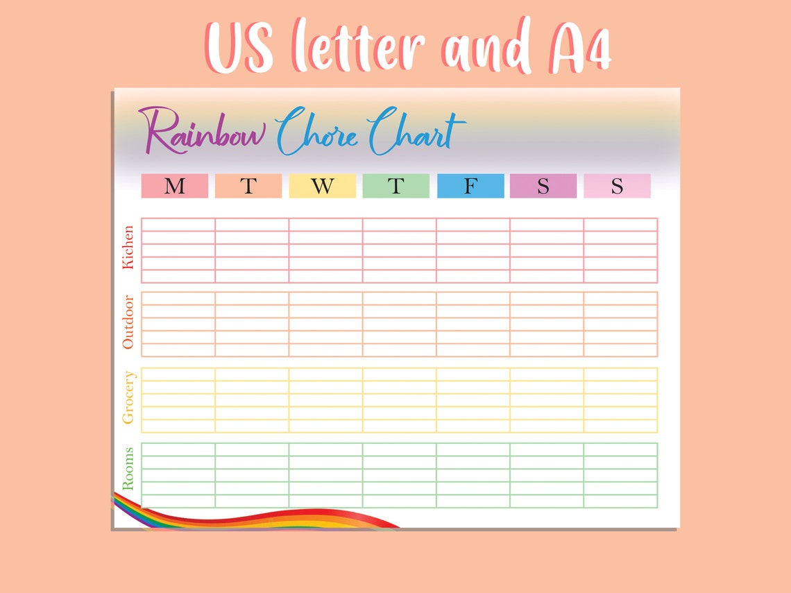 Printable Rainbow Chore Chart for Kids Daily Chore Chart - Etsy