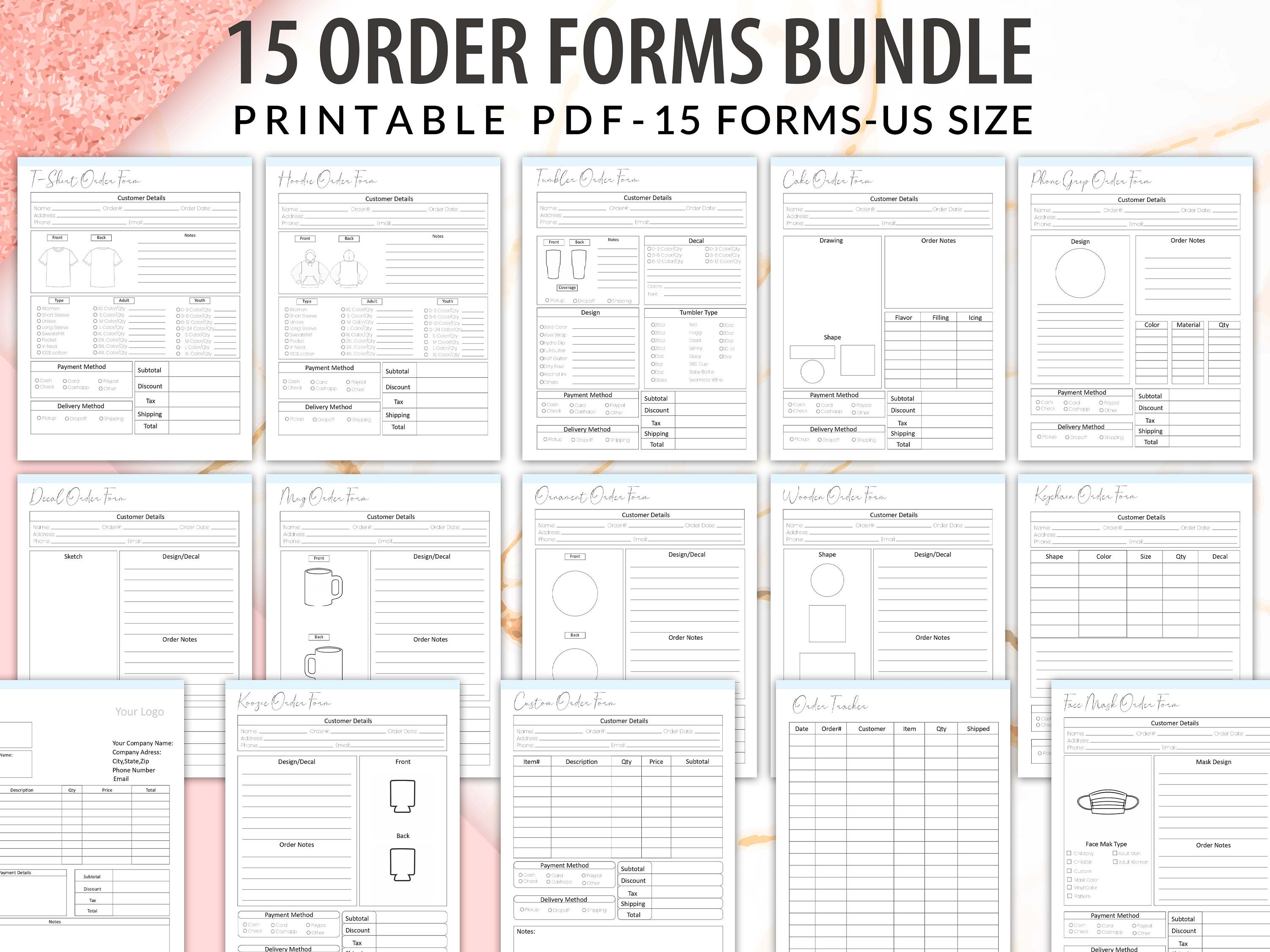 15 Printable Order Forms Bundle, Order Form Template Printable ...