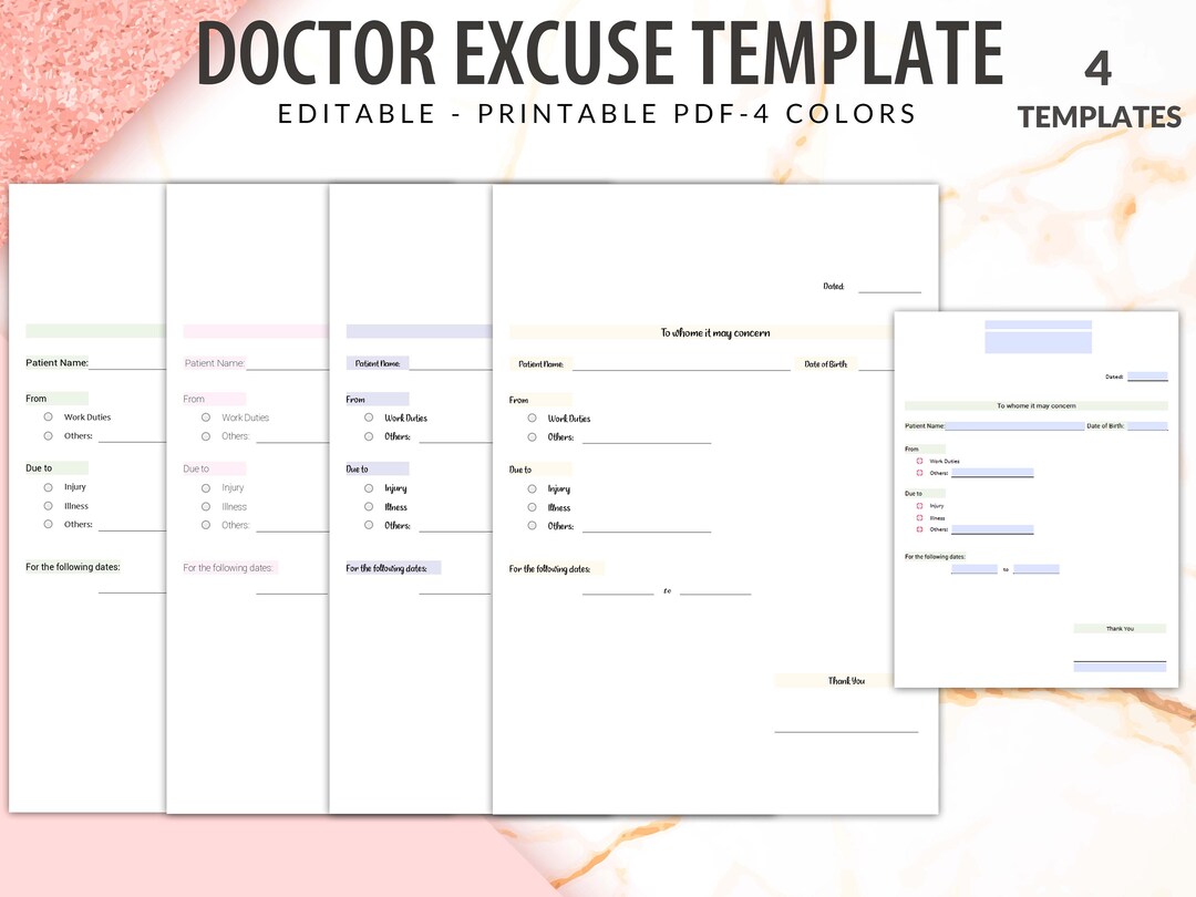 Editable Doctor's Excuse Template, Medical Office Forms, Work Excuse ...