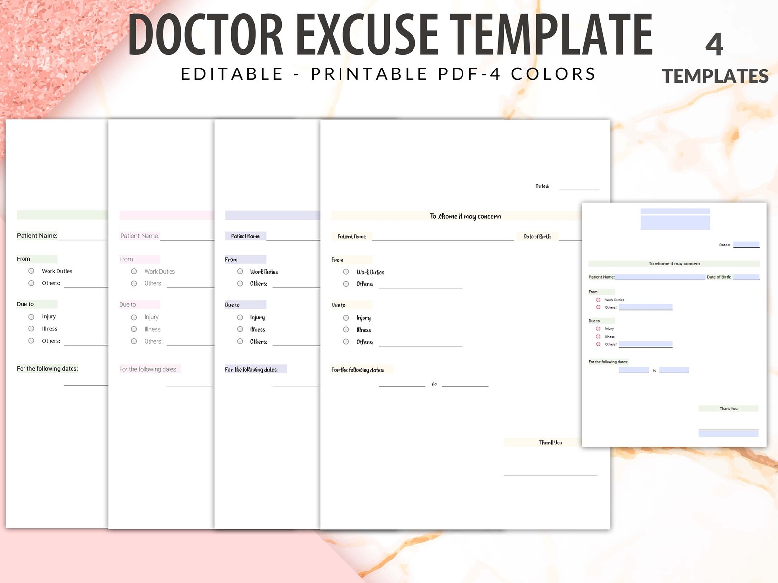 Editable Doctor's Excuse Template, Medical Office Forms, Work Excuse ...