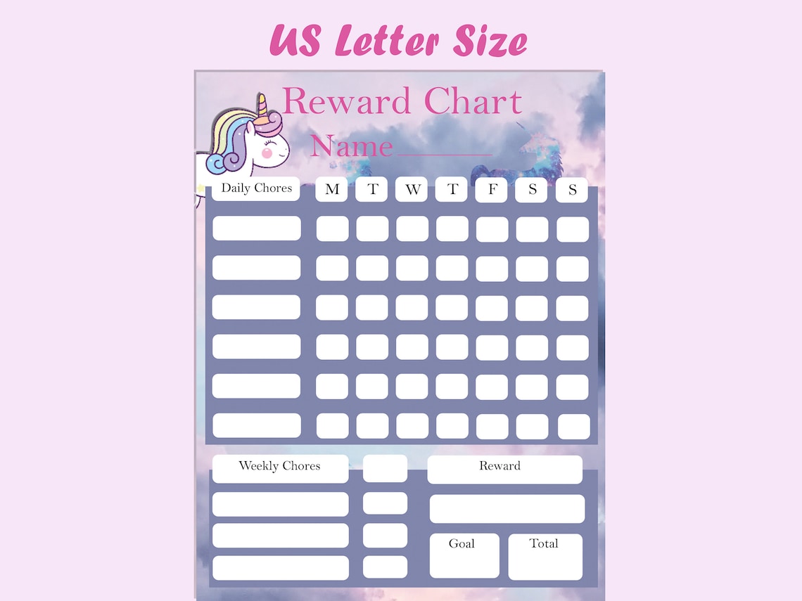 Printable Unicorn Reward Chart for Kids, Daily Chore Chart, Kids ...