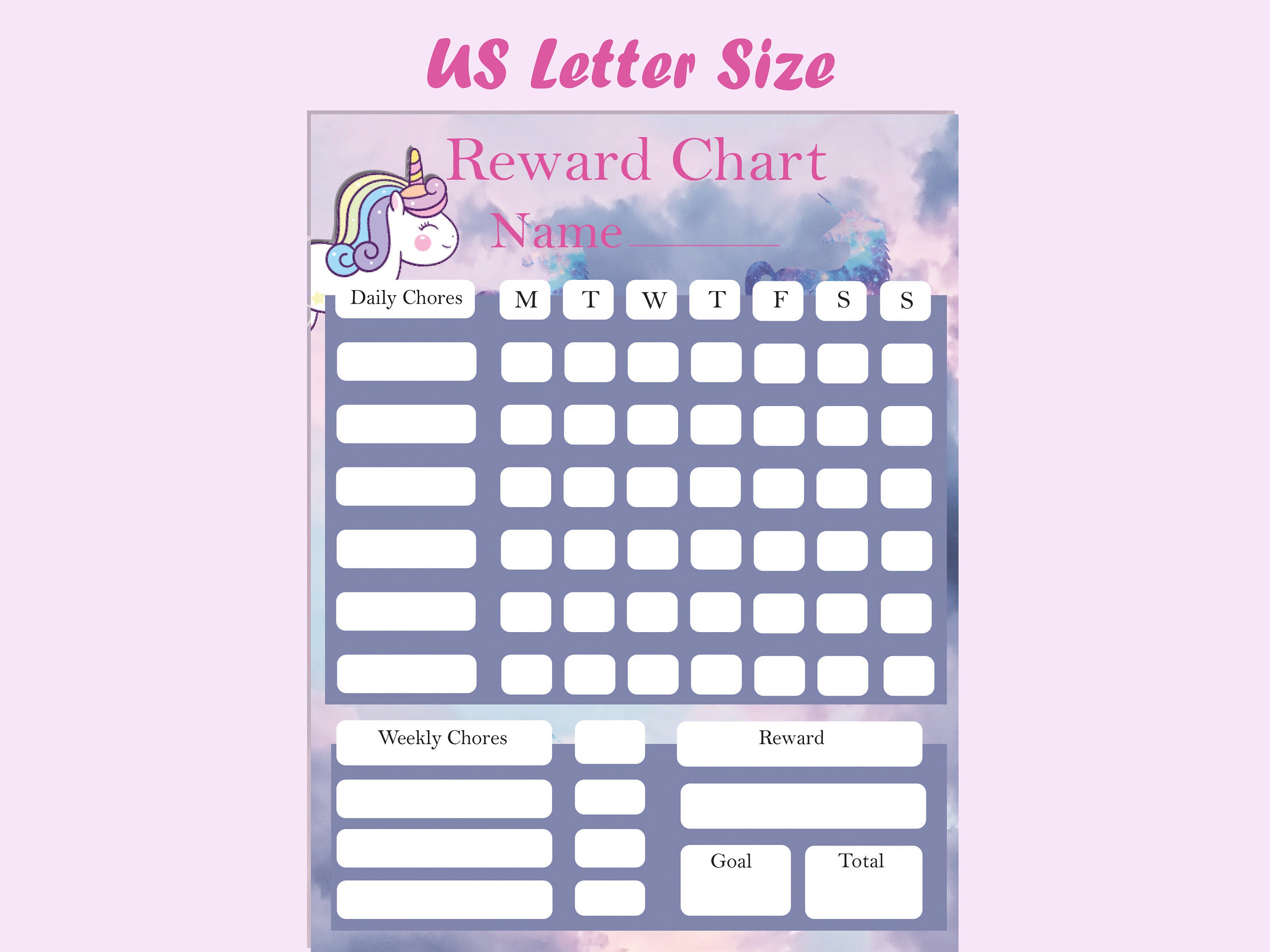 Printable Unicorn Reward Chart for Kids, Daily Chore Chart, Kids ...