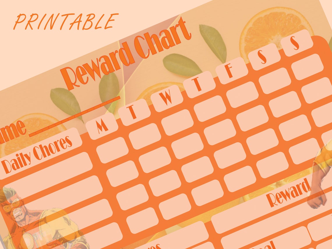 Printable Orange Boy Reward Chart for Kids, Daily Chore Chart, Kids ...