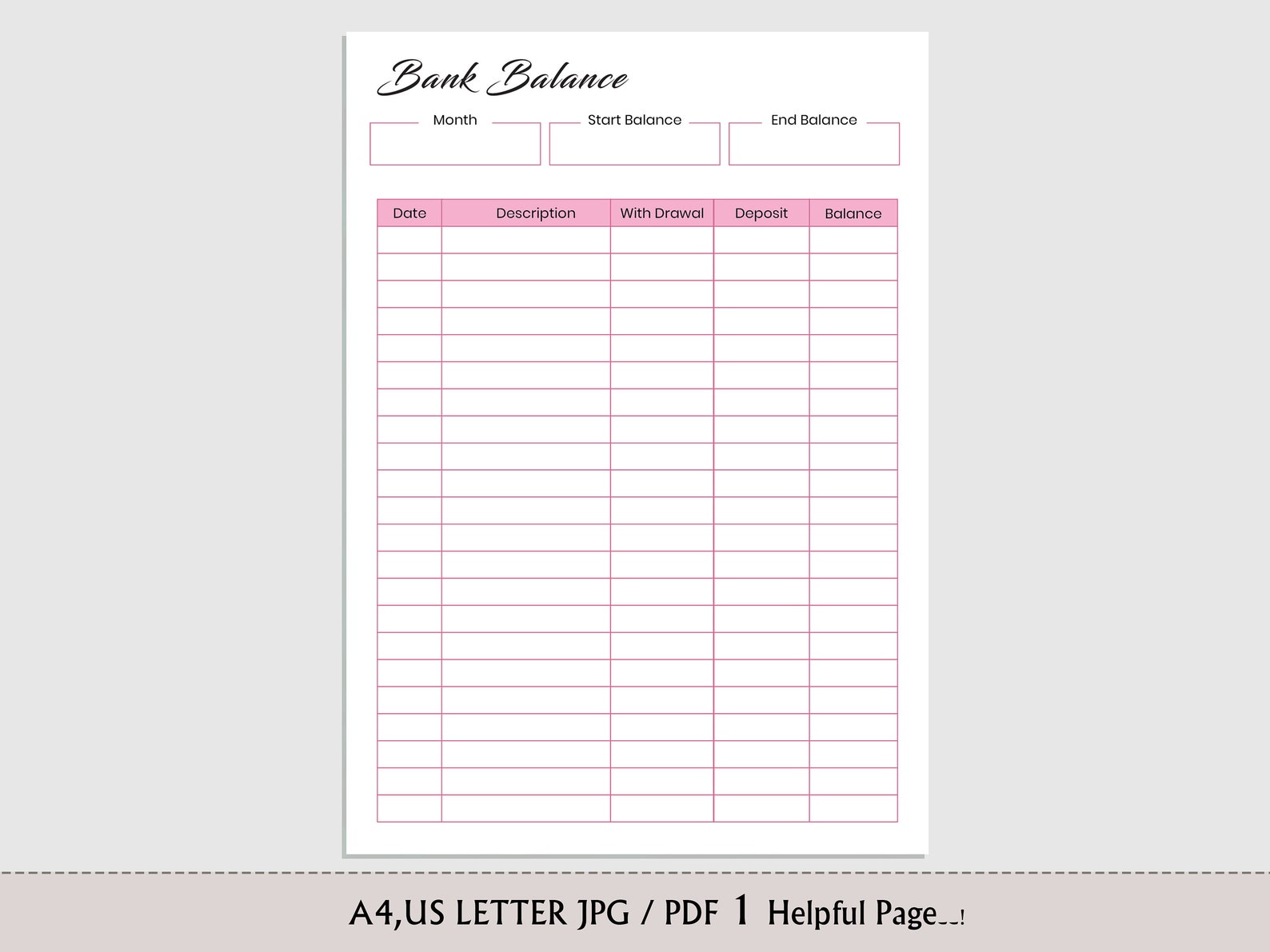 Bank Balance Tracker, Bank Balance Log Sheet, Bank Transaction Details ...