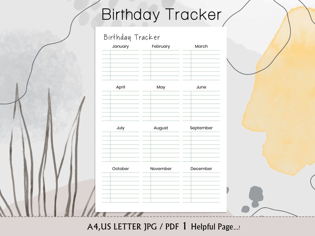 Birthday Tracker Template, Birthday Party Planner, Birthday Tracker ...