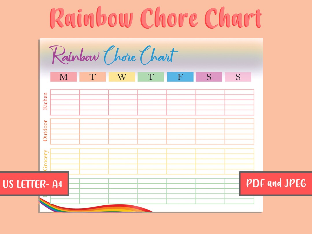 Printable Rainbow Chore Chart for Kids, Daily Chore Chart, Kids Routine ...
