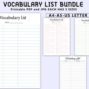 Printable Vocabulary List Bundle, Vocabulary Set Printable, Language ...