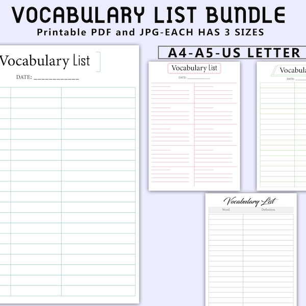 Vocabulary List Template - Etsy