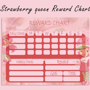 Printable Strawberry Queen Reward Chart for Kids, Daily Chore Chart ...