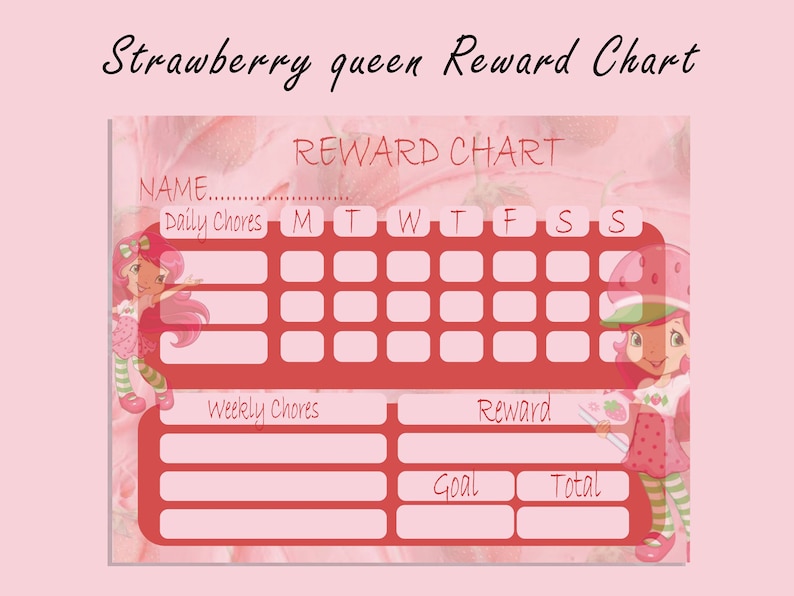 Printable Strawberry Queen Reward Chart for Kids, Daily Chore Chart ...