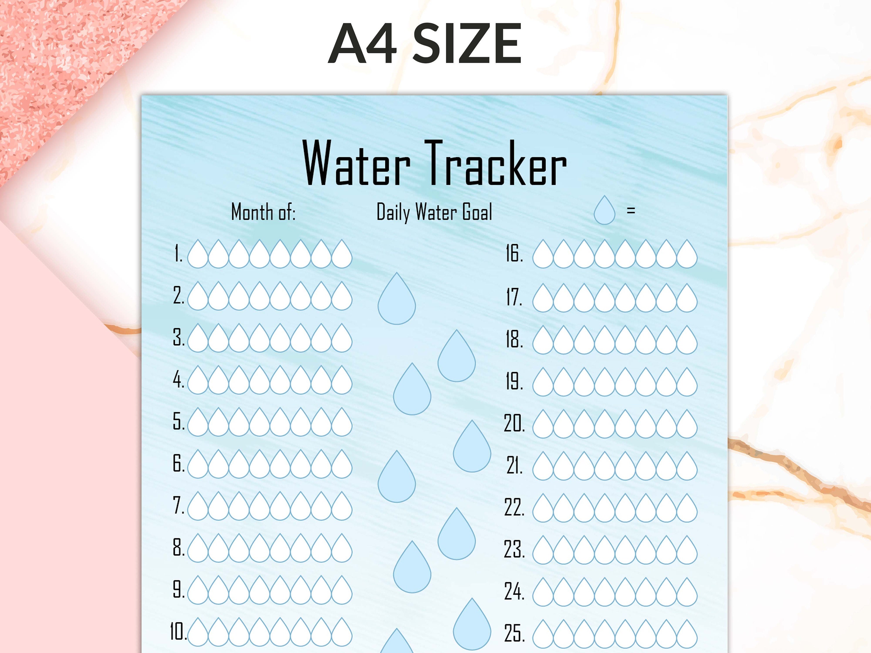 Monthly Water Intake Tracker, 30 Day Water Challenge Printable, Water ...