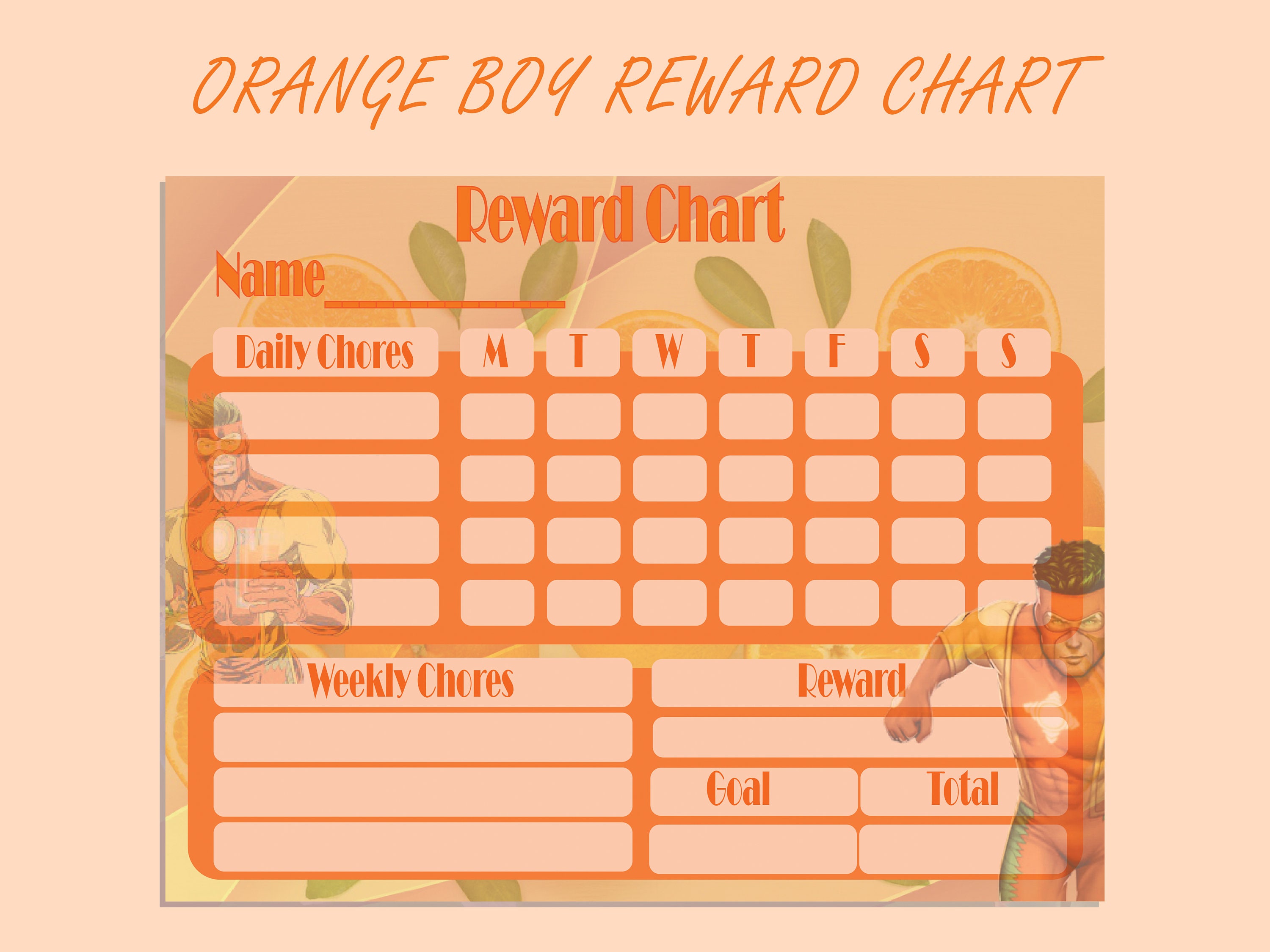 Printable Orange Boy Reward Chart for Kids, Daily Chore Chart, Kids ...