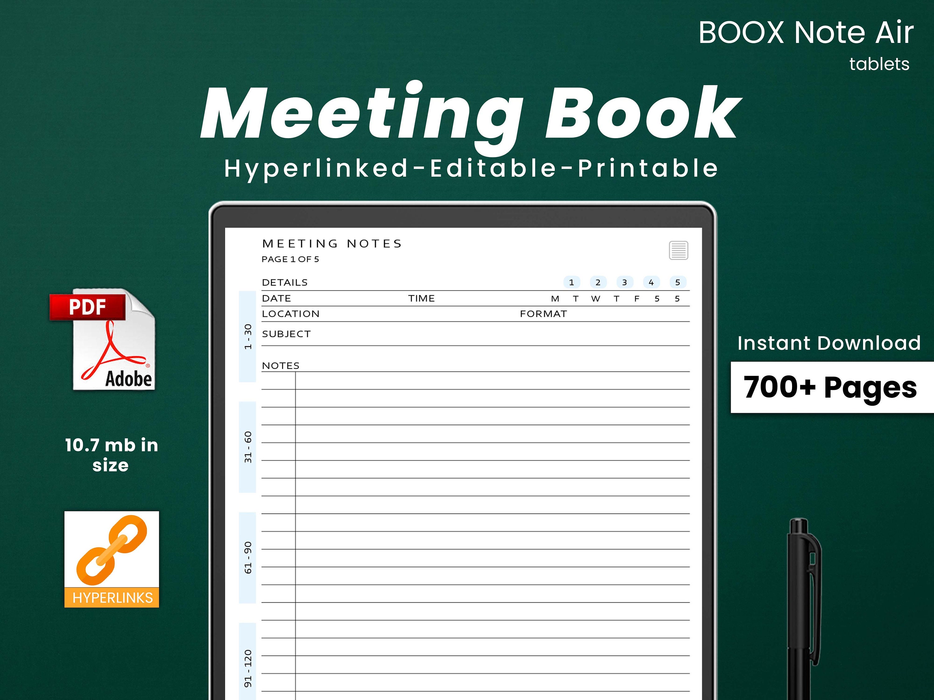 BOOX Note Air Templates, Meeting Book, Meeting Notes, Hyperlinked PDF ...