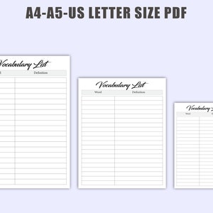 Printable Vocabulary List Bundle, Vocabulary Set Printable, Language ...