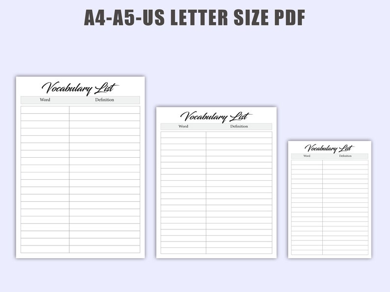 Printable Vocabulary List Bundle, Vocabulary Set Printable, Language ...
