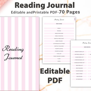 Editable Reading Journal, Book Tracker, Reading Planner, Book Review ...