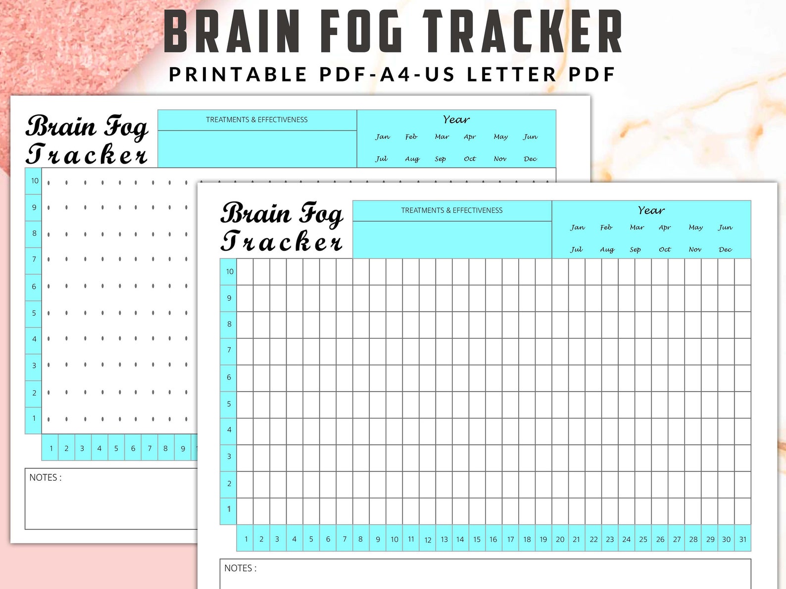 Monthly Brain Fog Tracker, Printable Brain Fog Tracker, Chronic Brain ...