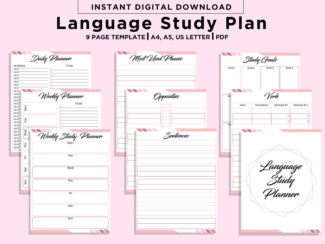 Printable Language Study Planner, Language Study Journal, Language ...