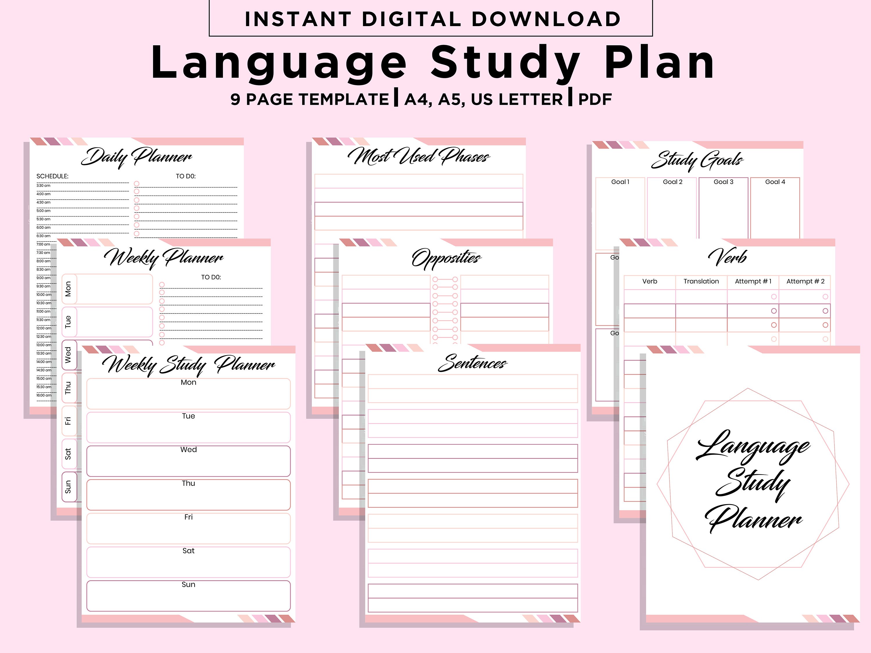 Printable Language Study Planner, Language Study Journal, Language ...