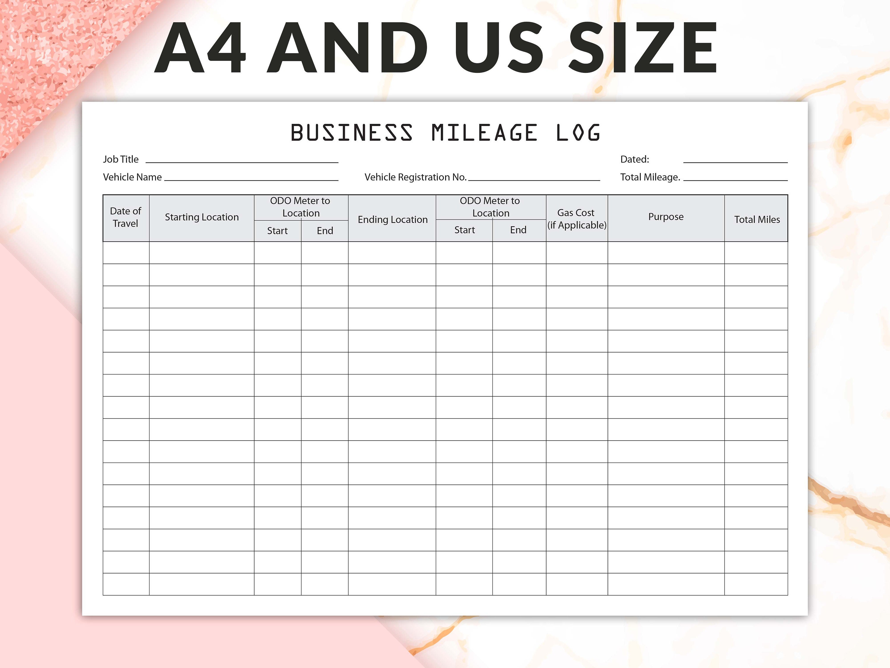 Printable Mileage Log, Mileage Tracker Log, Business Mileage - Etsy