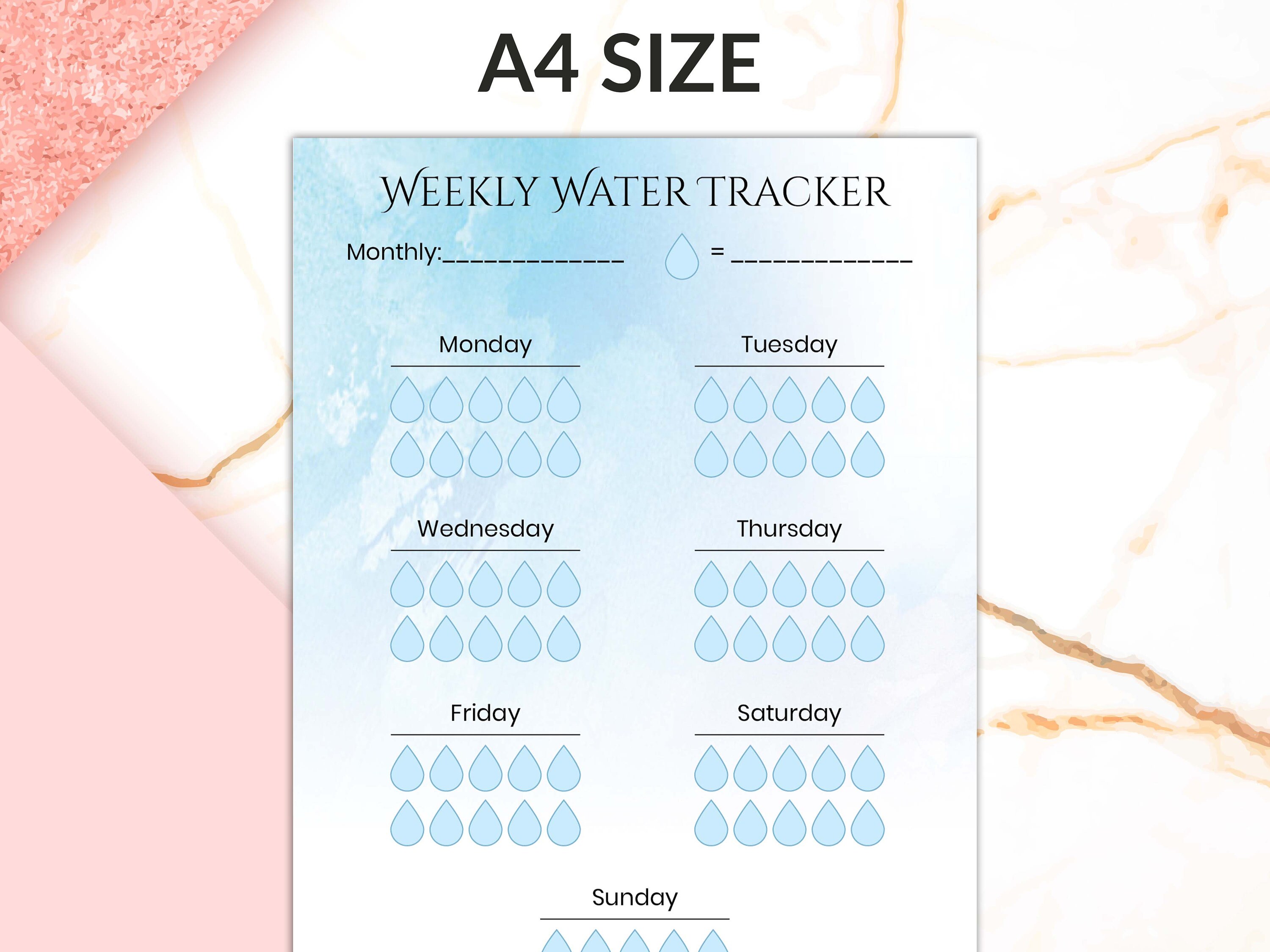 Weekly Water Intake Tracker, 30 Day Water Challenge Printable, Water ...