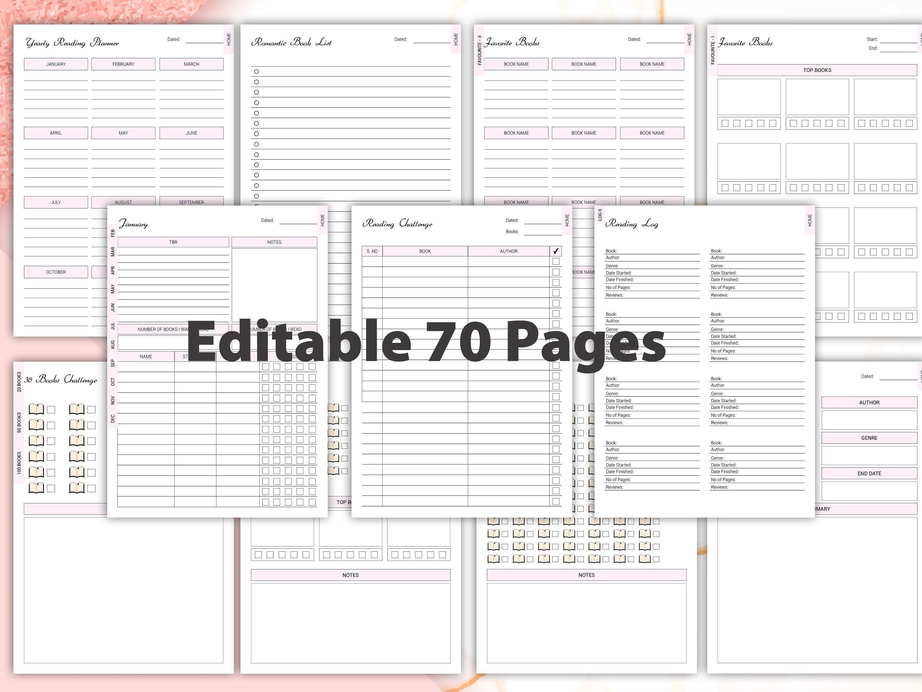 Editable Reading Journal, Book Tracker, Reading Planner, Book Review ...