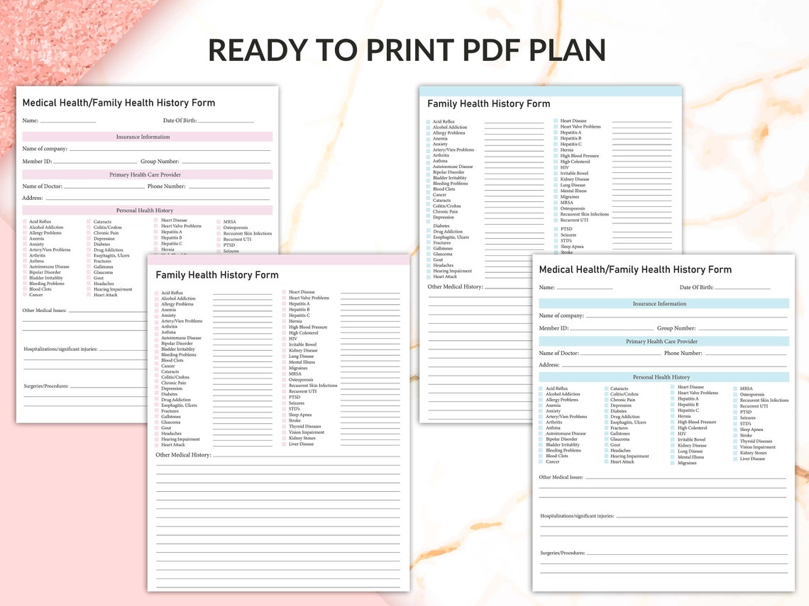 Printable Medical History Form, Family Medical History Form , Medical ...