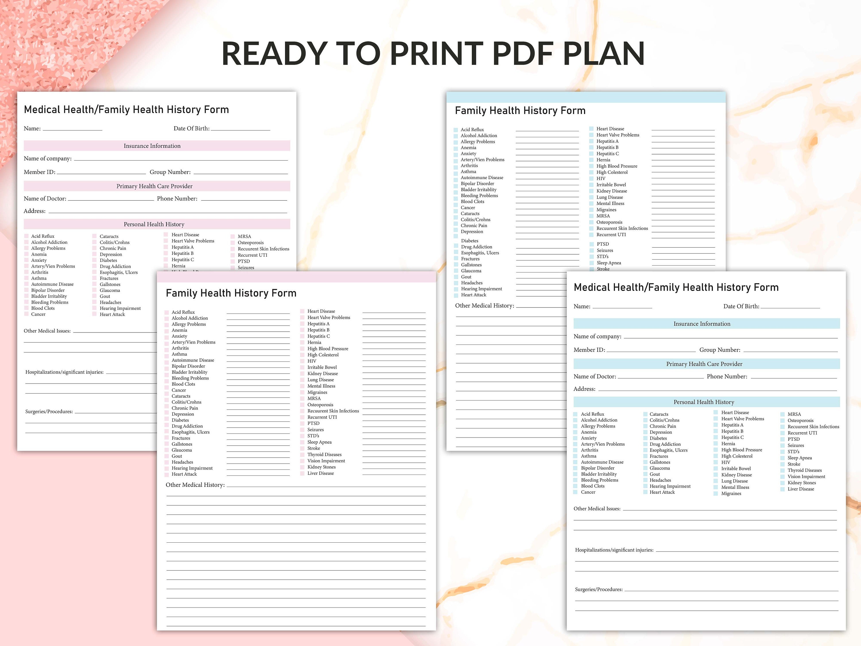 Printable Medical History Form, Family Medical History Form , Medical ...