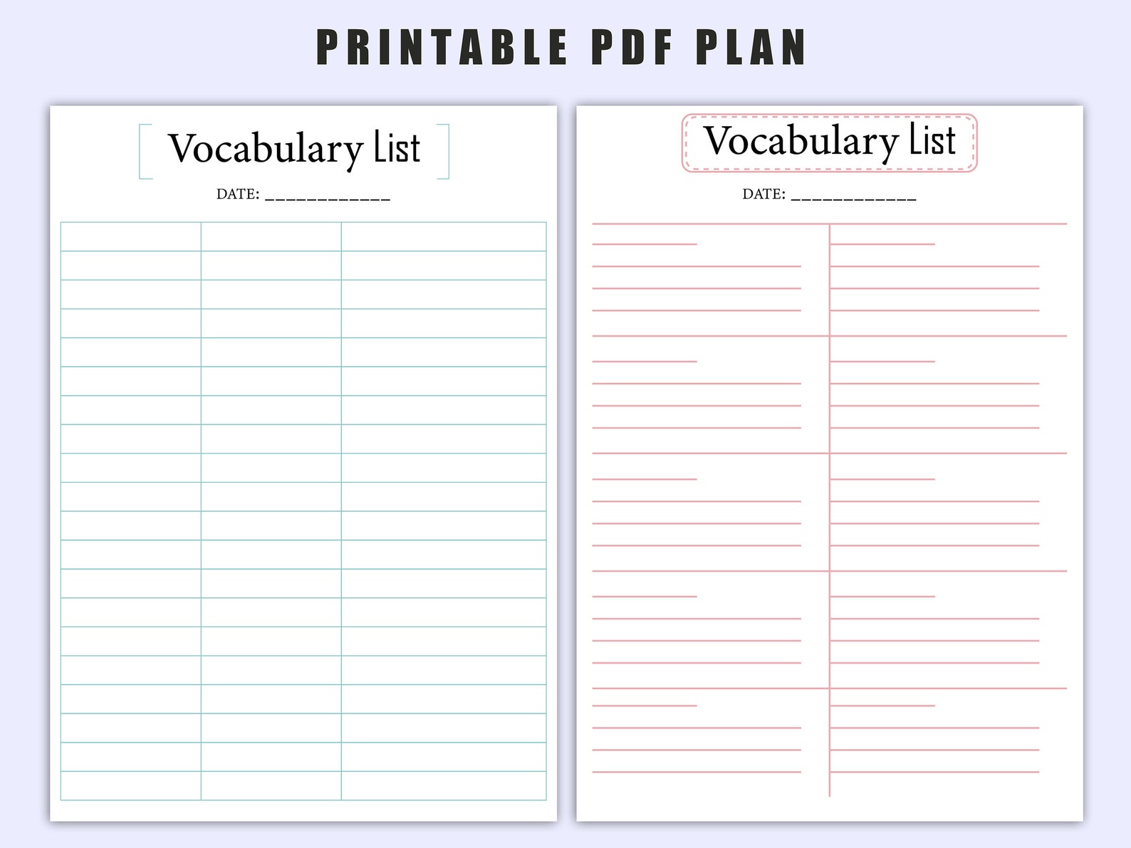 Printable Vocabulary List Bundle, Vocabulary Set Printable, Language ...