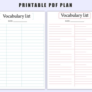 Printable Vocabulary List Bundle, Vocabulary Set Printable, Language ...