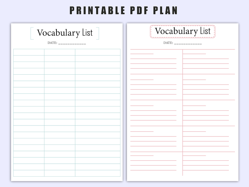 Printable Vocabulary List Bundle, Vocabulary Set Printable, Language ...