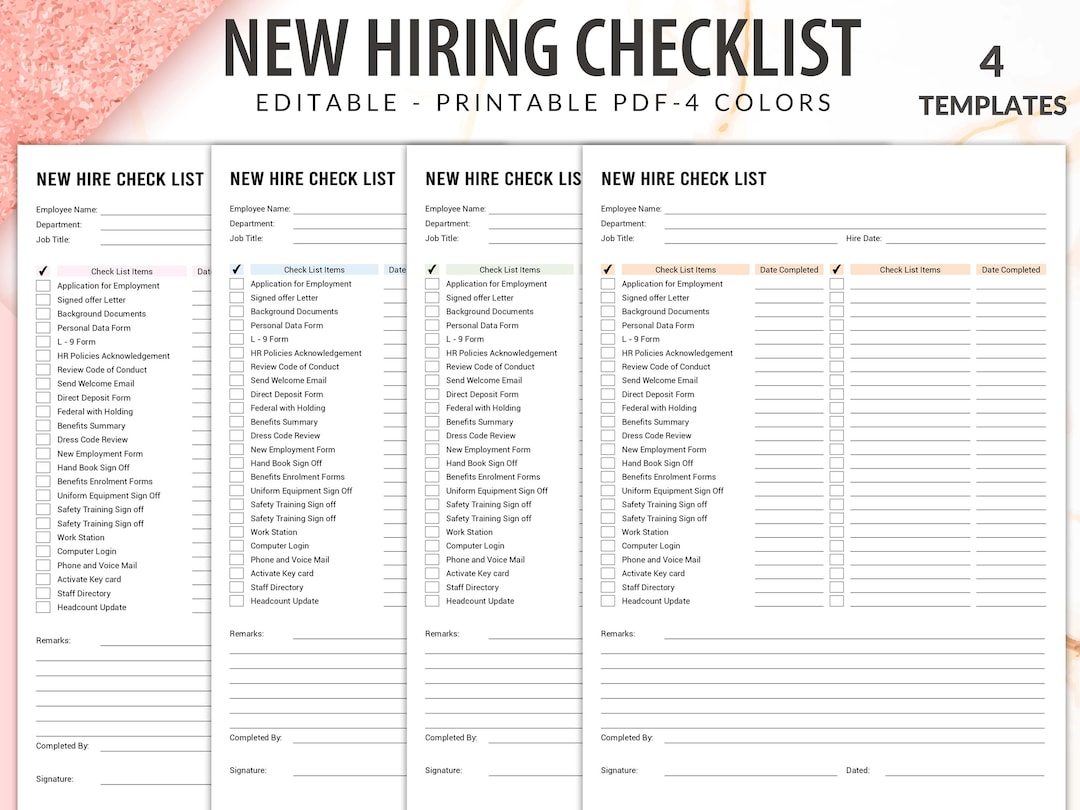 Editable New Hiring Checklist, New Hire Checklist Template, Word HR ...