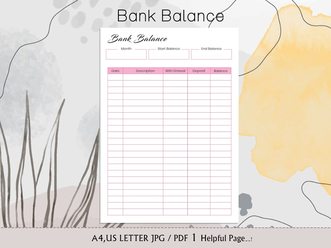 Bank Balance Tracker, Bank Balance Log Sheet, Bank Transaction Details ...