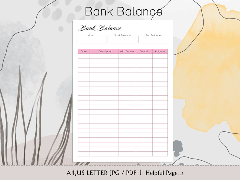 Bank Balance Tracker, Bank Balance Log Sheet, Bank Transaction Details ...