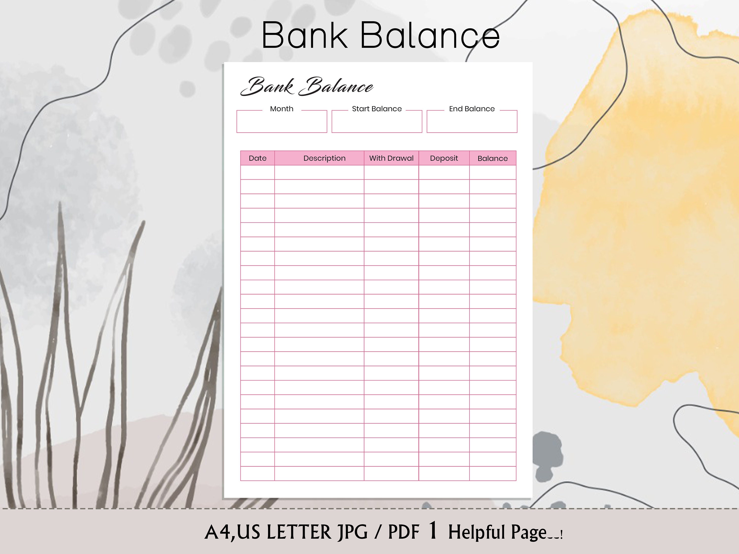 Bank Balance Tracker, Bank Balance Log Sheet, Bank Transaction Details ...