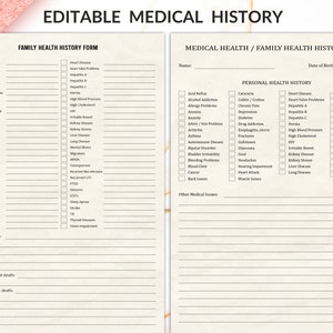 EDITABLE Medical History Form, Family Medical History Form , Medical ...
