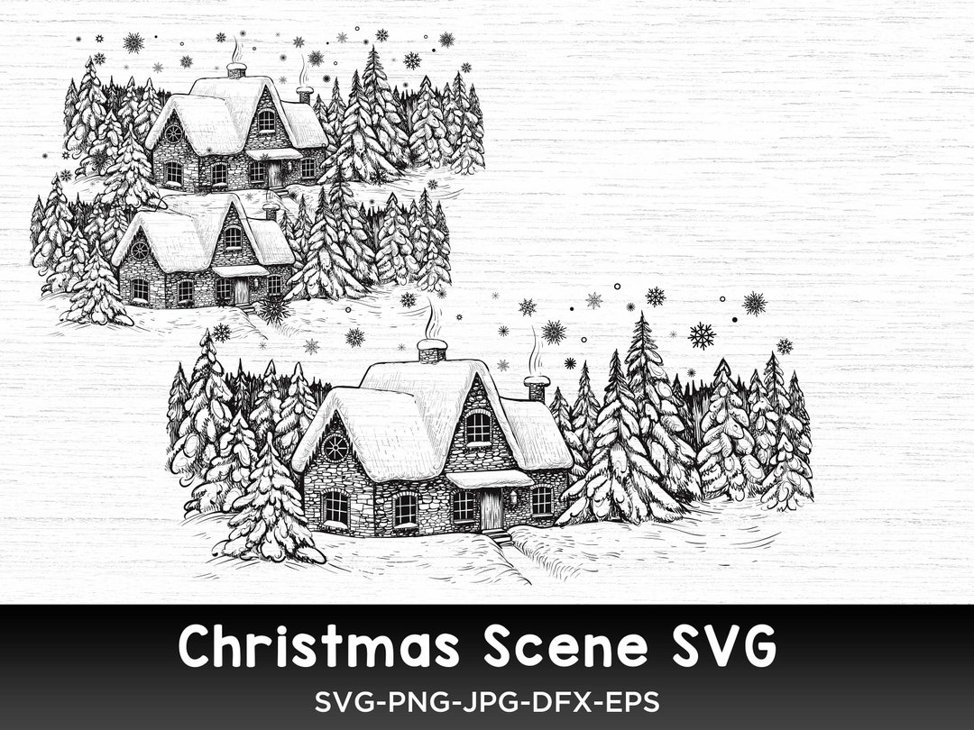 Christmas Scene Svg File, Winter Christmas Scene SVG, Winter Scene SVG ...