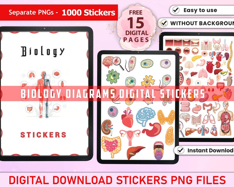 Biology & Anatomy Digital Stickers, Biology Stickers for Goodnotes, Pre ...