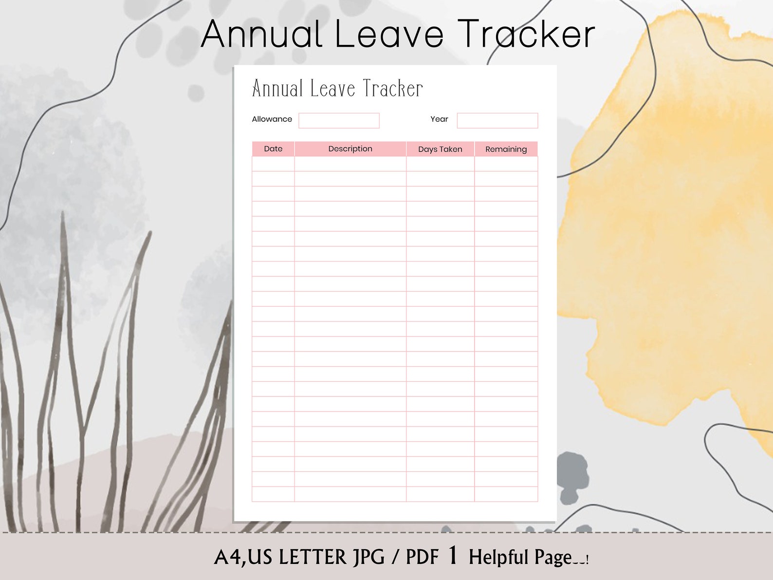 Printable Annual Leave Tracker, Annual Leave Plan, Leave Tracker ...