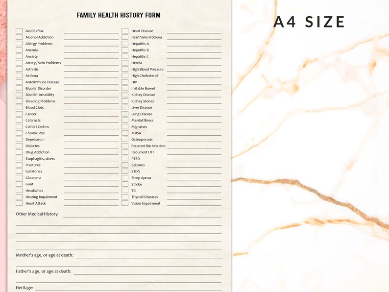 EDITABLE Medical History Form, Family Medical History Form , Medical ...