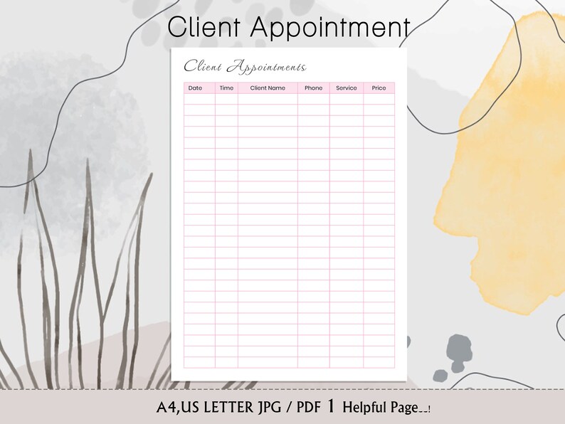Client Appointment Tracking Printable, Simple Appointment Tracker ...