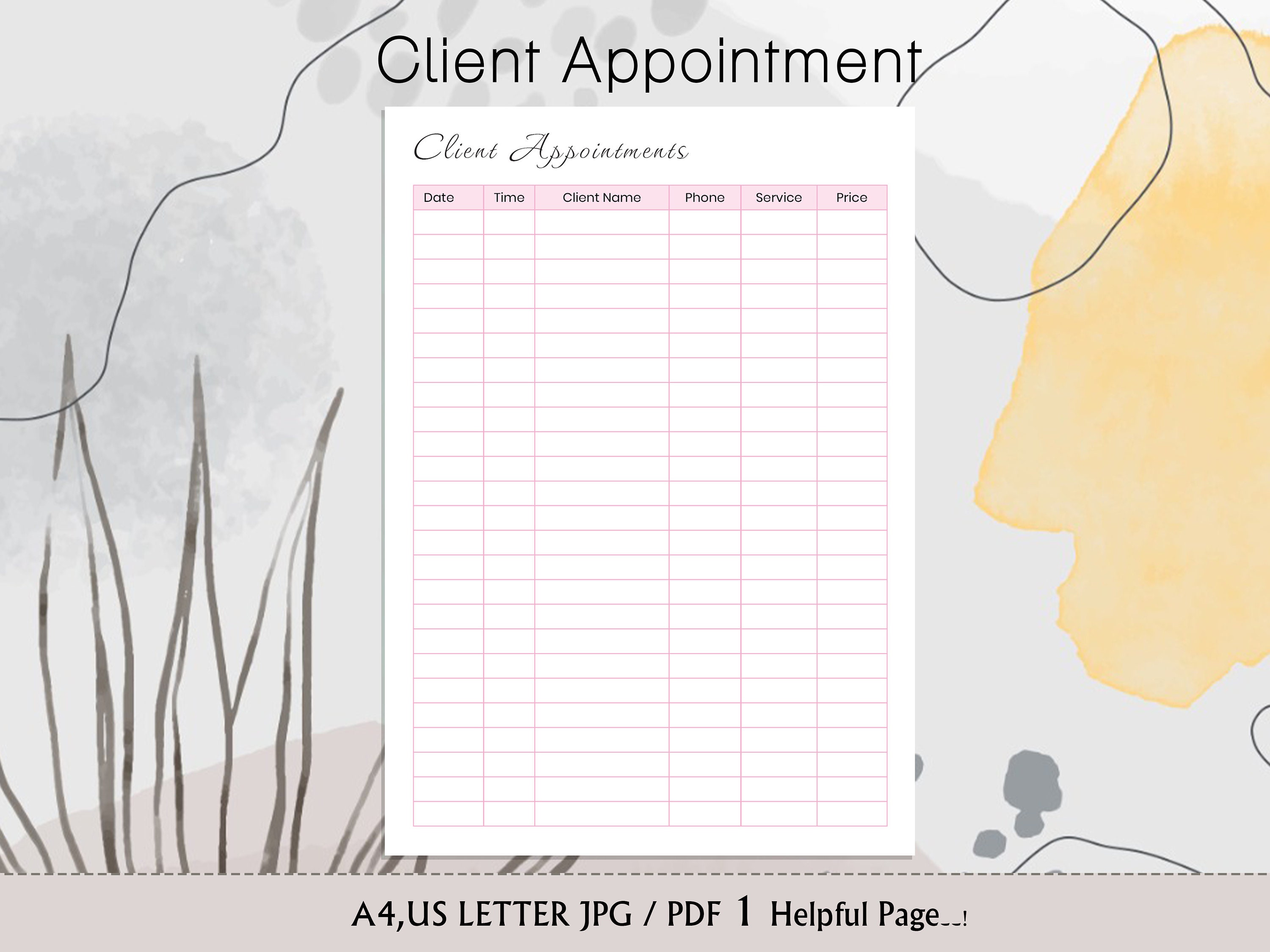 Client Appointment Tracking Printable, Simple Appointment Tracker ...
