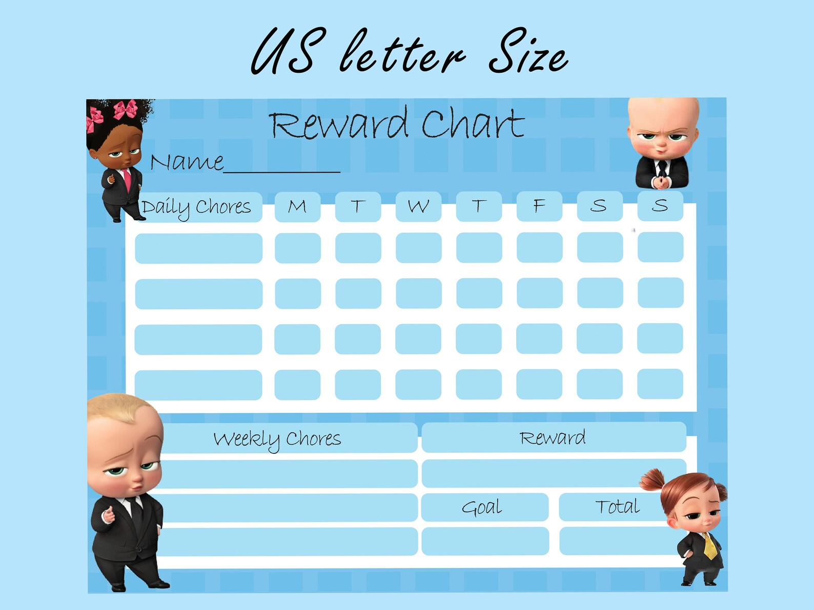 Printable Boss Baby Reward Chart for Kids, Daily Chore Chart, Kids ...