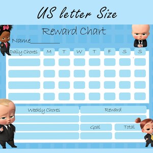 Printable Boss Baby Reward Chart for Kids, Daily Chore Chart, Kids ...