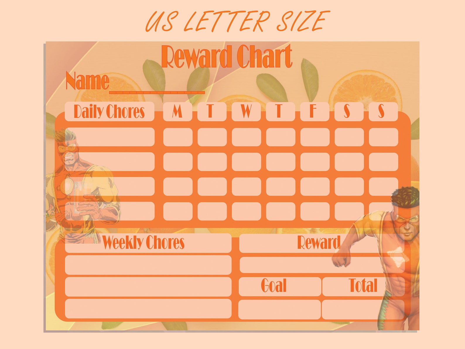 Printable Orange Boy Reward Chart for Kids, Daily Chore Chart, Kids ...