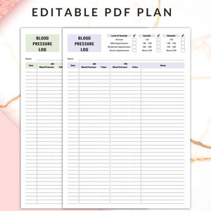 Blood Pressure Log Editable Printable, Monthly Blood Pressure Tracker ...