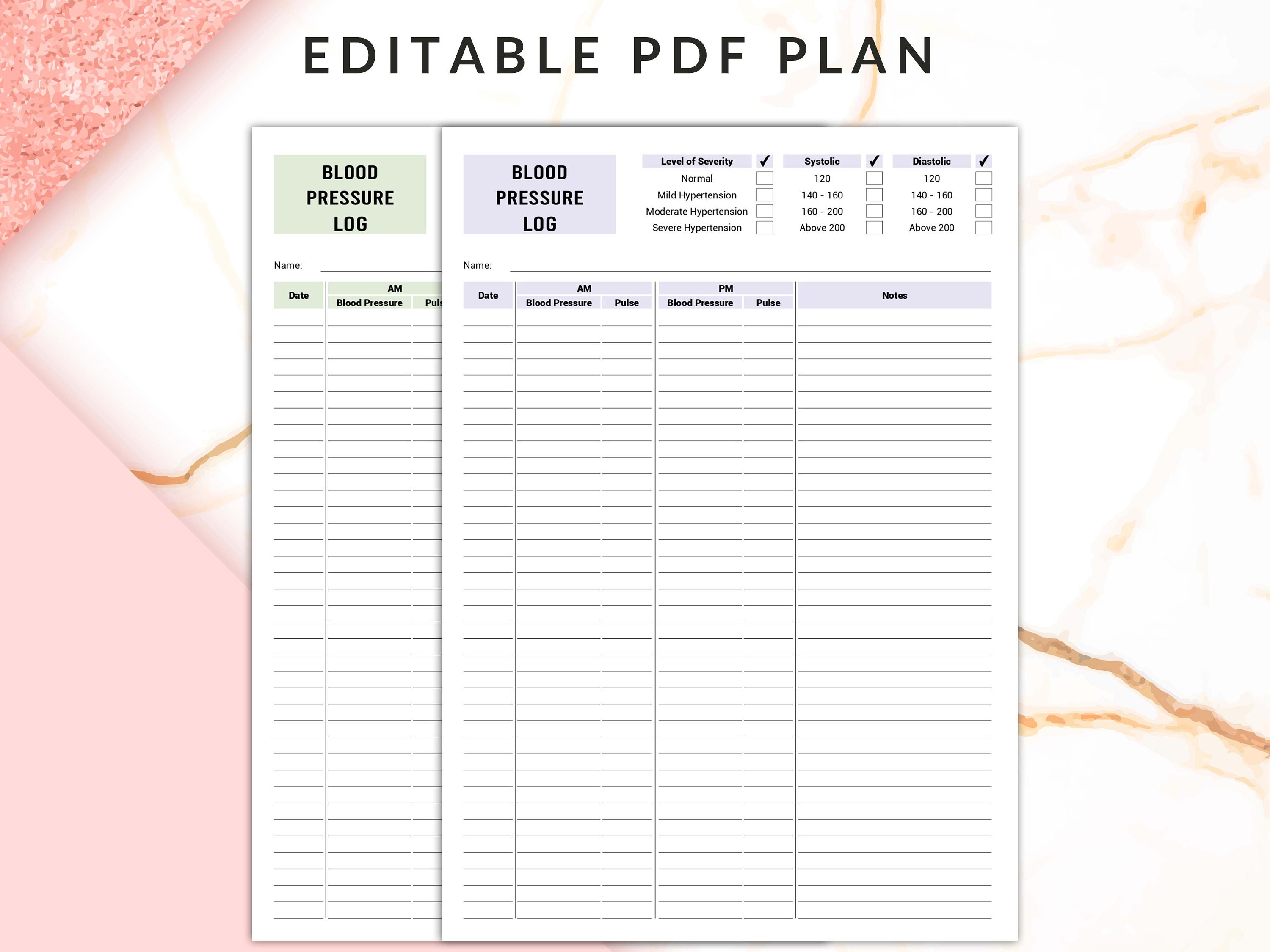 Blood Pressure Log Editable Printable, Monthly Blood Pressure Tracker ...